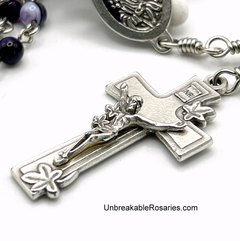Saint Joseph Rosary Beads in Striped Purple Agate With Italian - Etsy