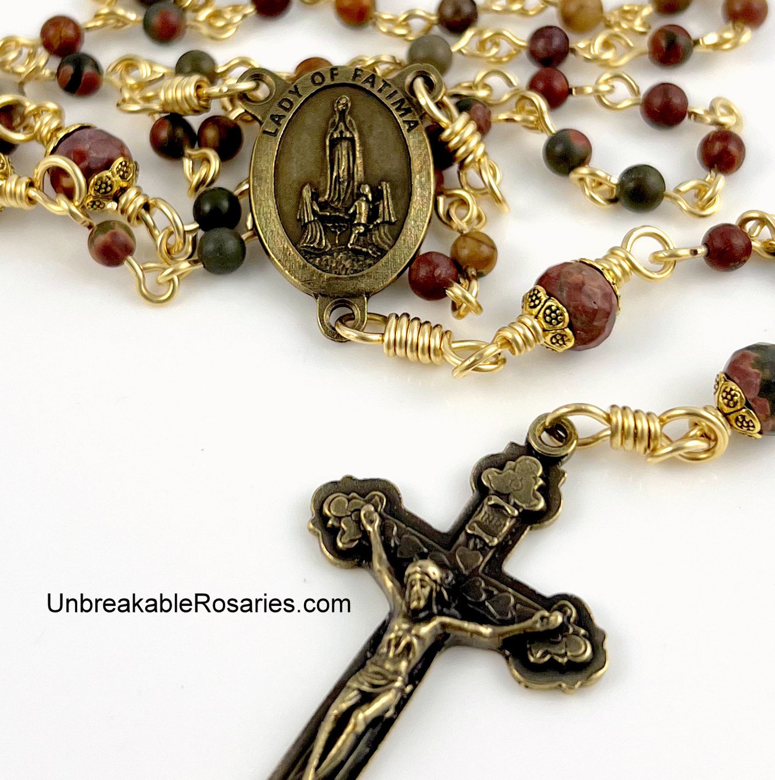 Bronze Virgin of Fatima Rosary in Matte Picasso Jasper W - Etsy