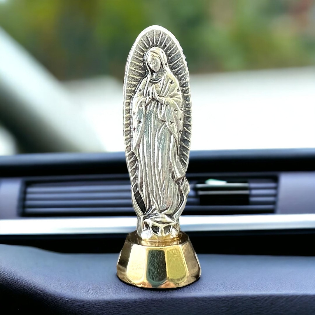 Virgin Mary of Guadalupe Car Dashboard Statue: Silver and Gold, Made in ...