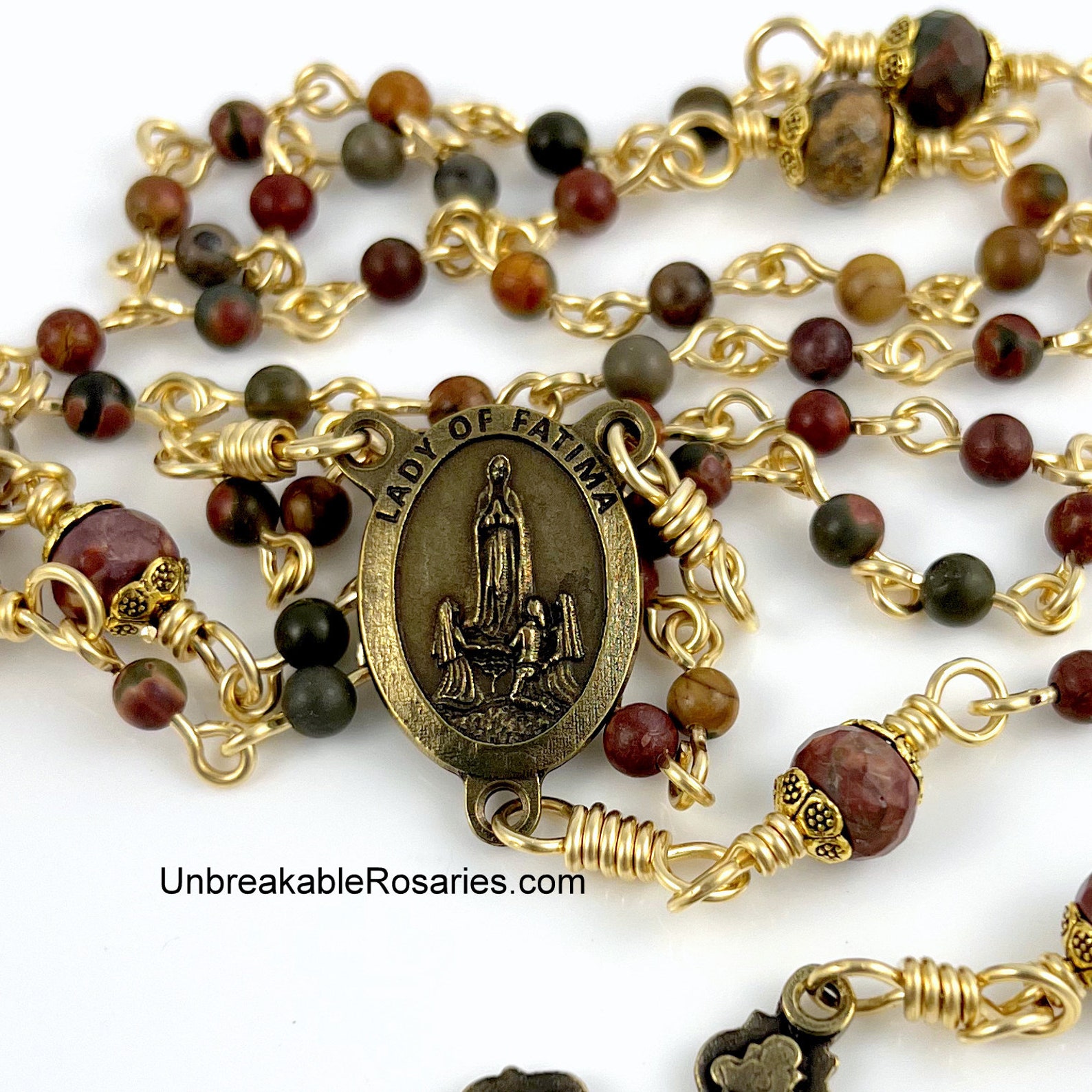Bronze Virgin of Fatima Rosary in Matte Picasso Jasper W - Etsy