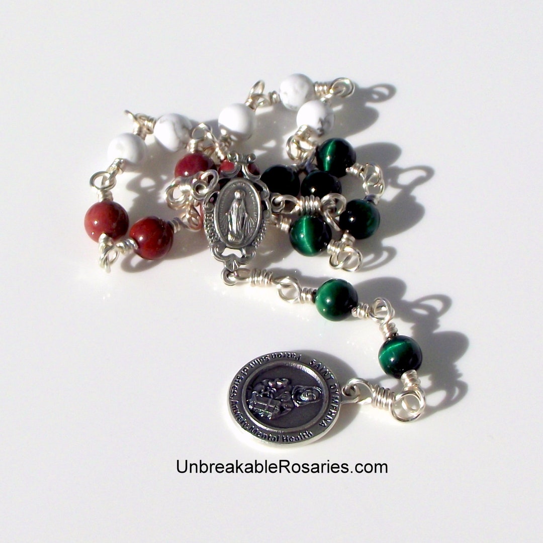 Saint Dymphna Rosary Chaplet: Gemstone Beads, Italian Medals, Patron ...