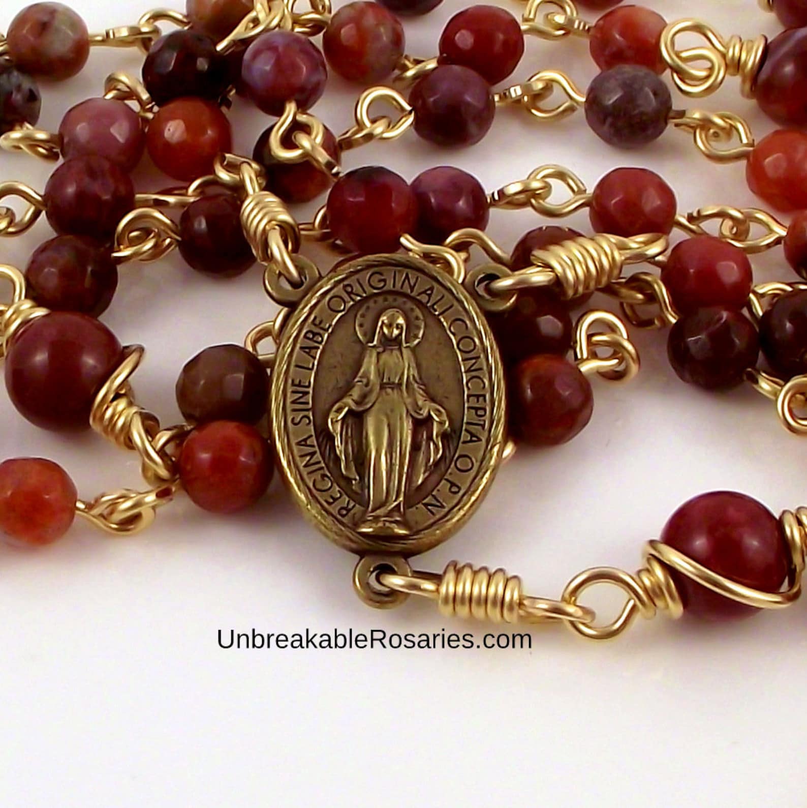 Bronze Miraculous Medal Rosary Beads in Portuguese Agate With - Etsy