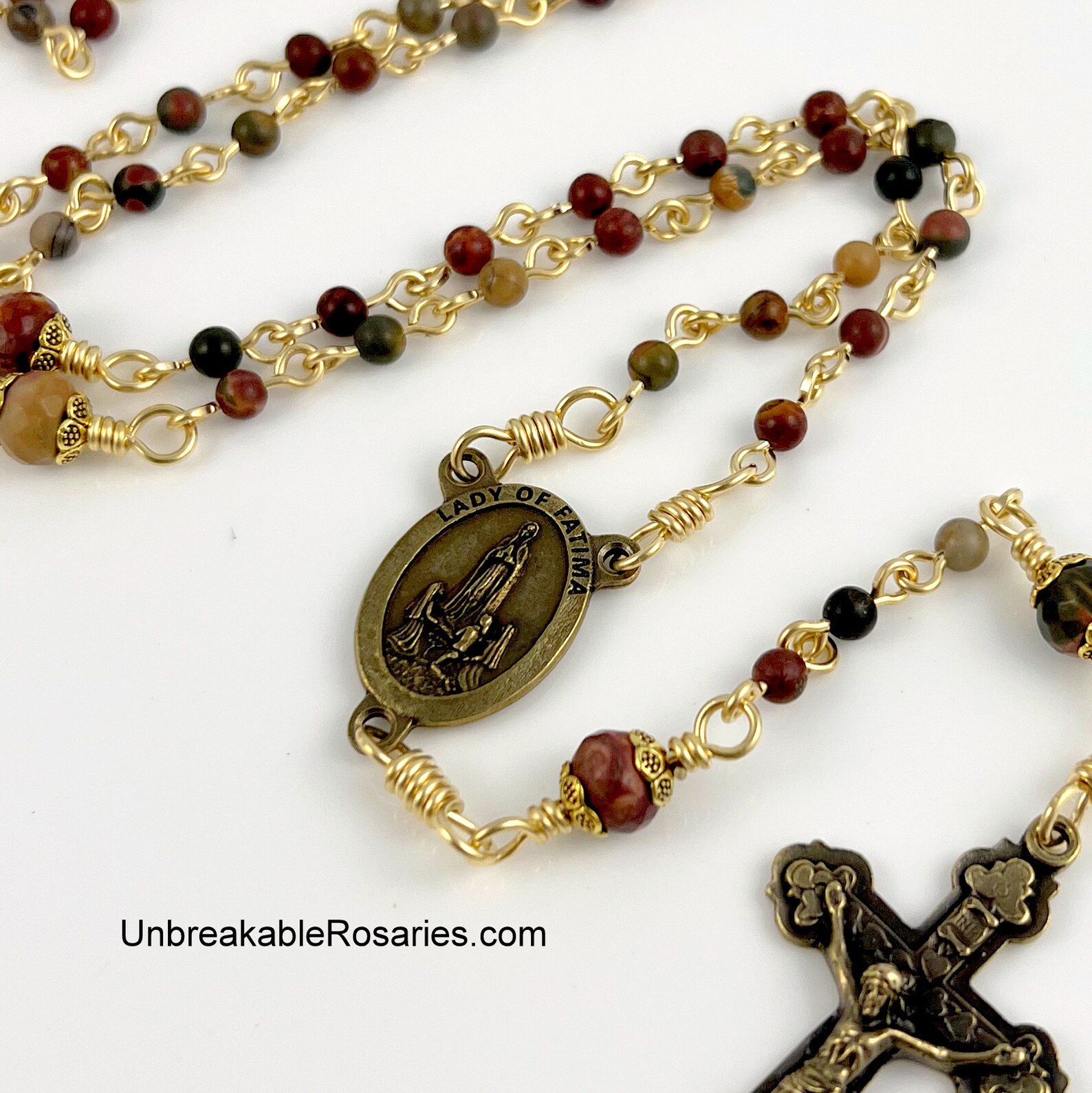 Bronze Virgin of Fatima Rosary in Matte Picasso Jasper W - Etsy
