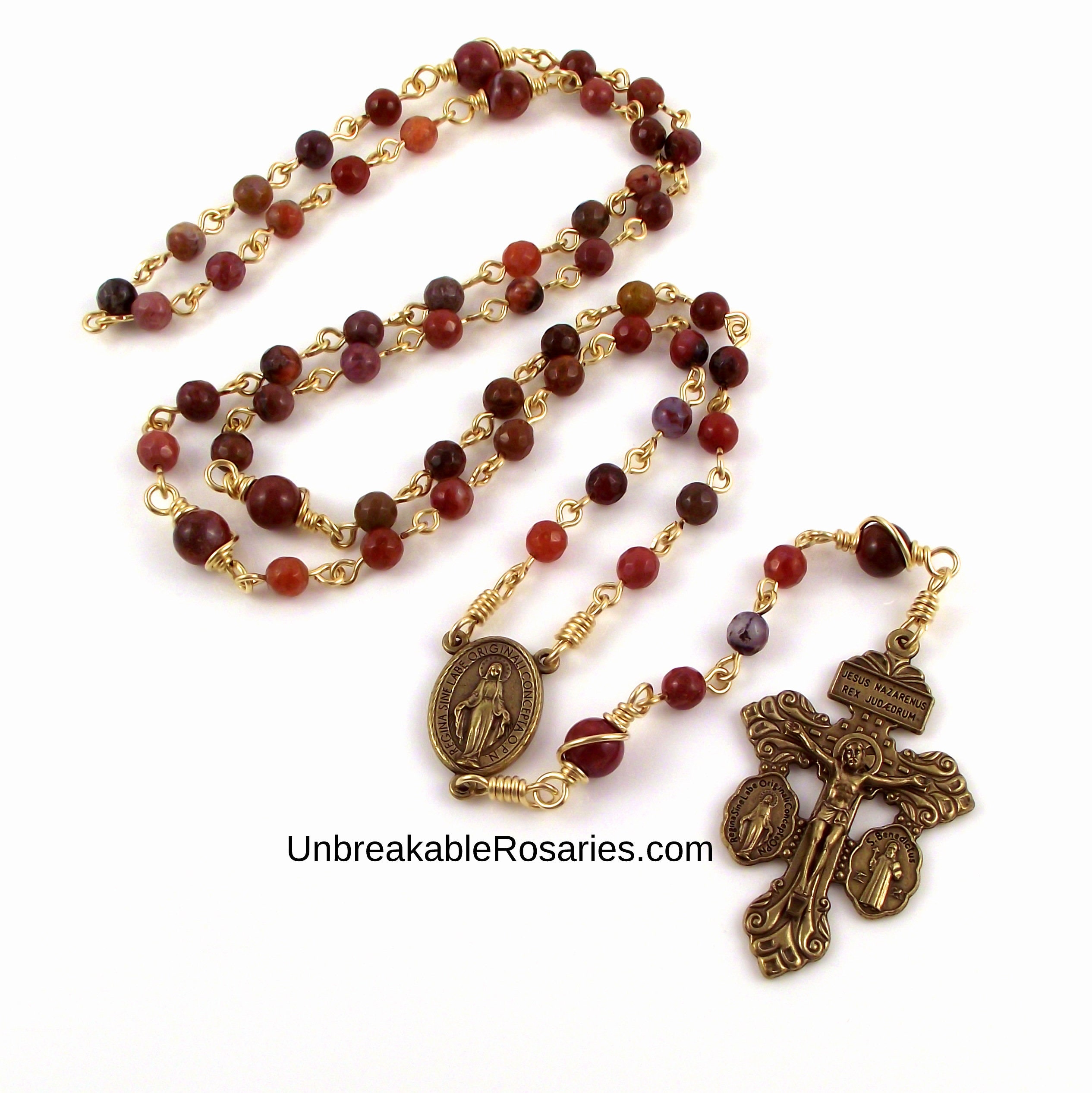 Bronze Miraculous Medal Rosary: Portuguese Agate Beads, Italian ...