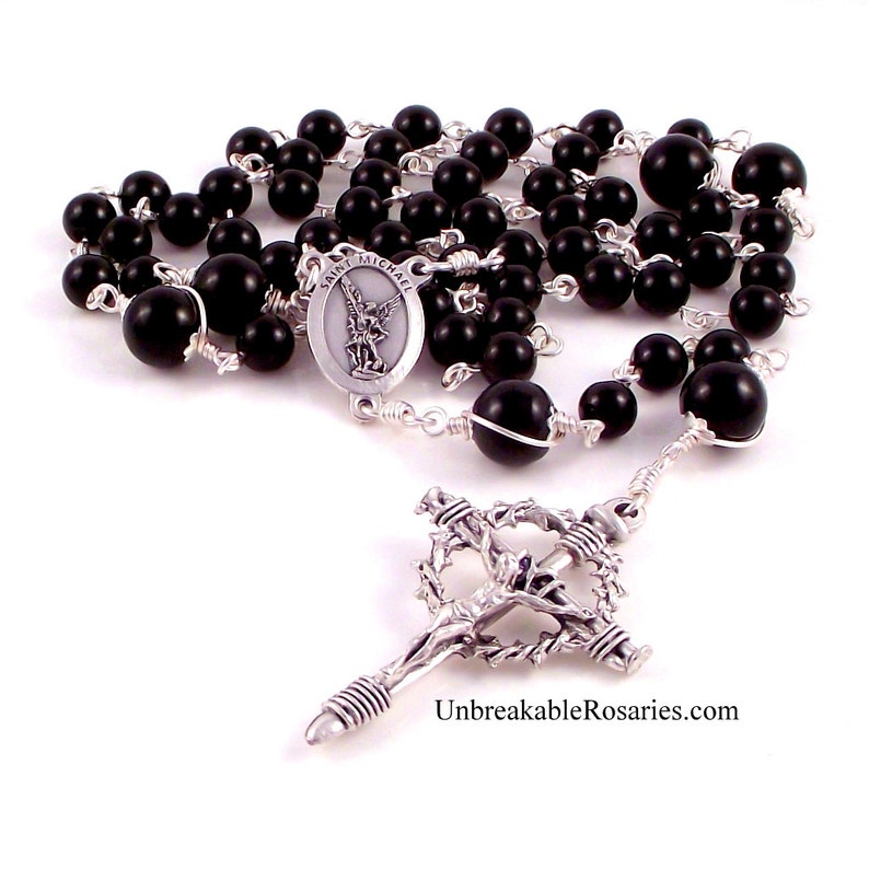 St Michael the Archangel Rosary Beads for Men in Black Onyx - Etsy