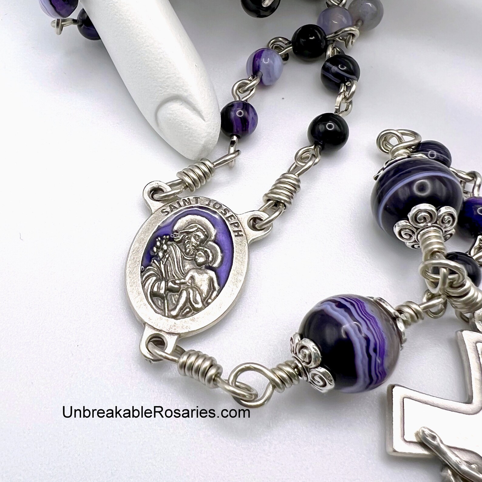 Saint Joseph Rosary Beads in Striped Purple Agate With Italian - Etsy