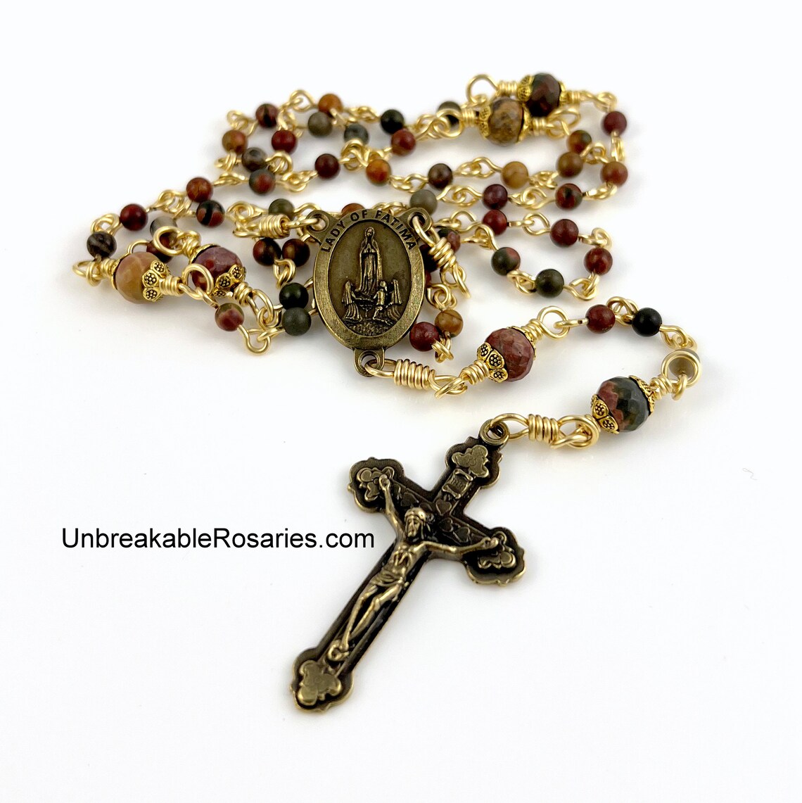 Bronze Virgin of Fatima Rosary in Matte Picasso Jasper W - Etsy