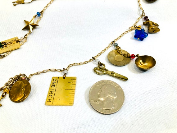 Brass Charms Extra Long Necklace Vintage 1990s 90s Je… - Gem