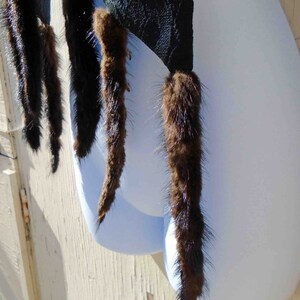 Vintage Fifties Black Scarf or Wrap With Long Brown Fur Tails Fringe on ...