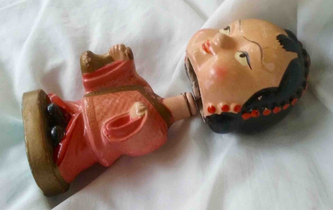 Vintage Mid Century Japanese Bobble Doll in Distressed - Etsy