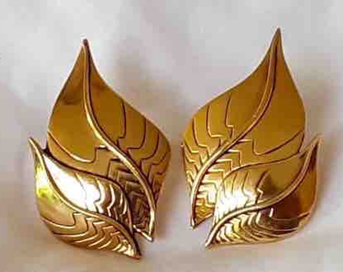 Vintage Eighties Gold Tone Jumbo Large Double Leaf Clip on - Etsy