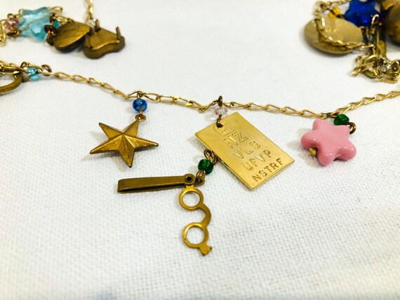 Brass Charms Extra Long Necklace Vintage 1990s 90s Je… - Gem
