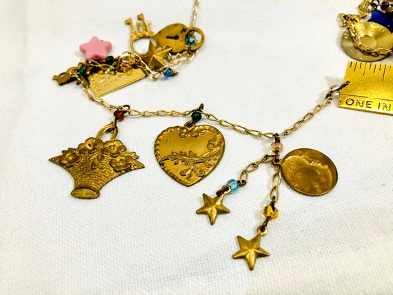 Brass Charms Extra Long Necklace Vintage 1990s 90s Je… - Gem