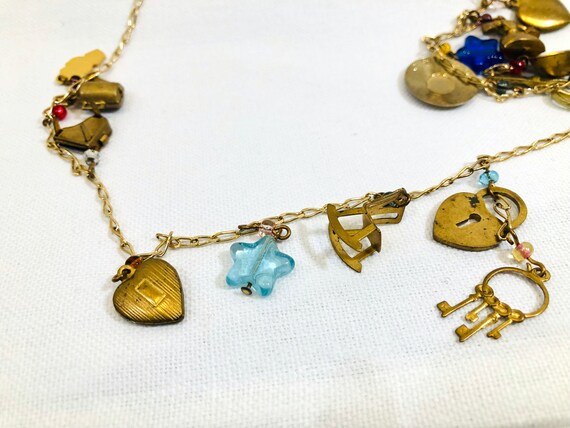 Brass Charms Extra Long Necklace Vintage 1990s 90s Je… - Gem