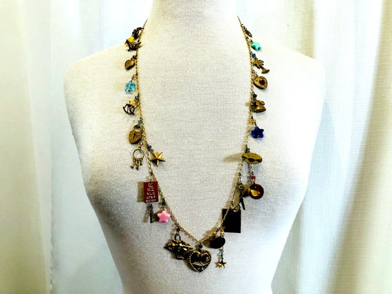 Brass Charms Extra Long Necklace Vintage 1990s 90s Je… - Gem