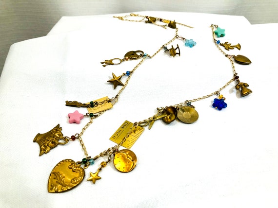 Brass Charms Extra Long Necklace Vintage 1990s 90s Je… - Gem