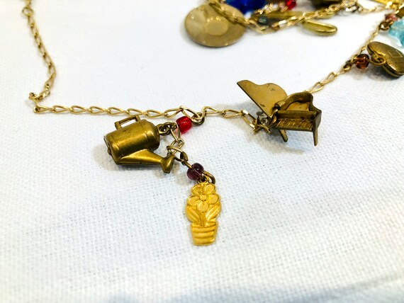 Brass Charms Extra Long Necklace Vintage 1990s 90s Je… - Gem