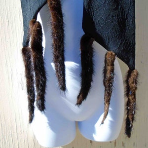 Vintage Fifties Black Scarf or Wrap With Long Brown Fur Tails Fringe on ...