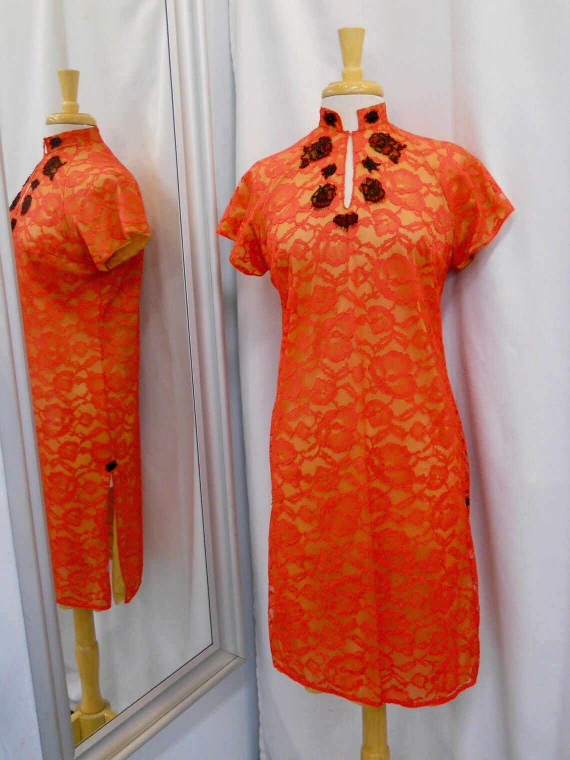 Vintage 1960s 60s Flame Red Lace Cheong Sam Red Qi Pao 60s - Etsy