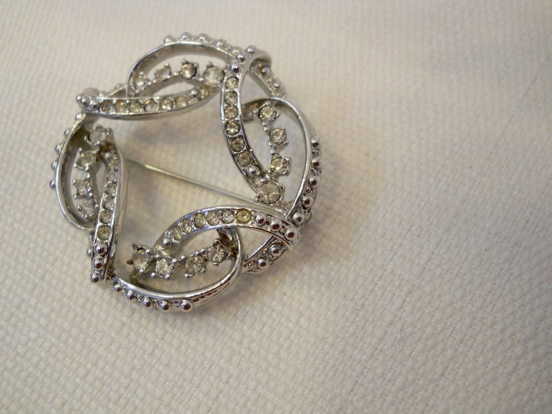 Vintage 1980s 80s Round Brooch Silver Tone Clear Rhinestone - Etsy