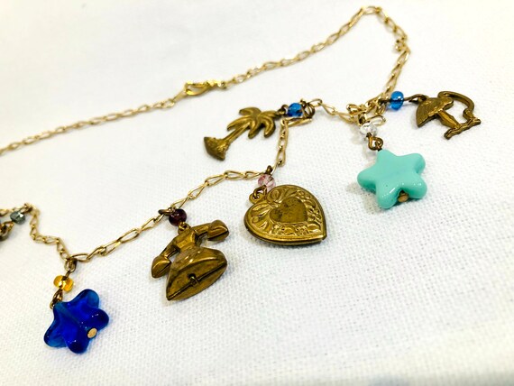 Brass Charms Extra Long Necklace Vintage 1990s 90s Je… - Gem