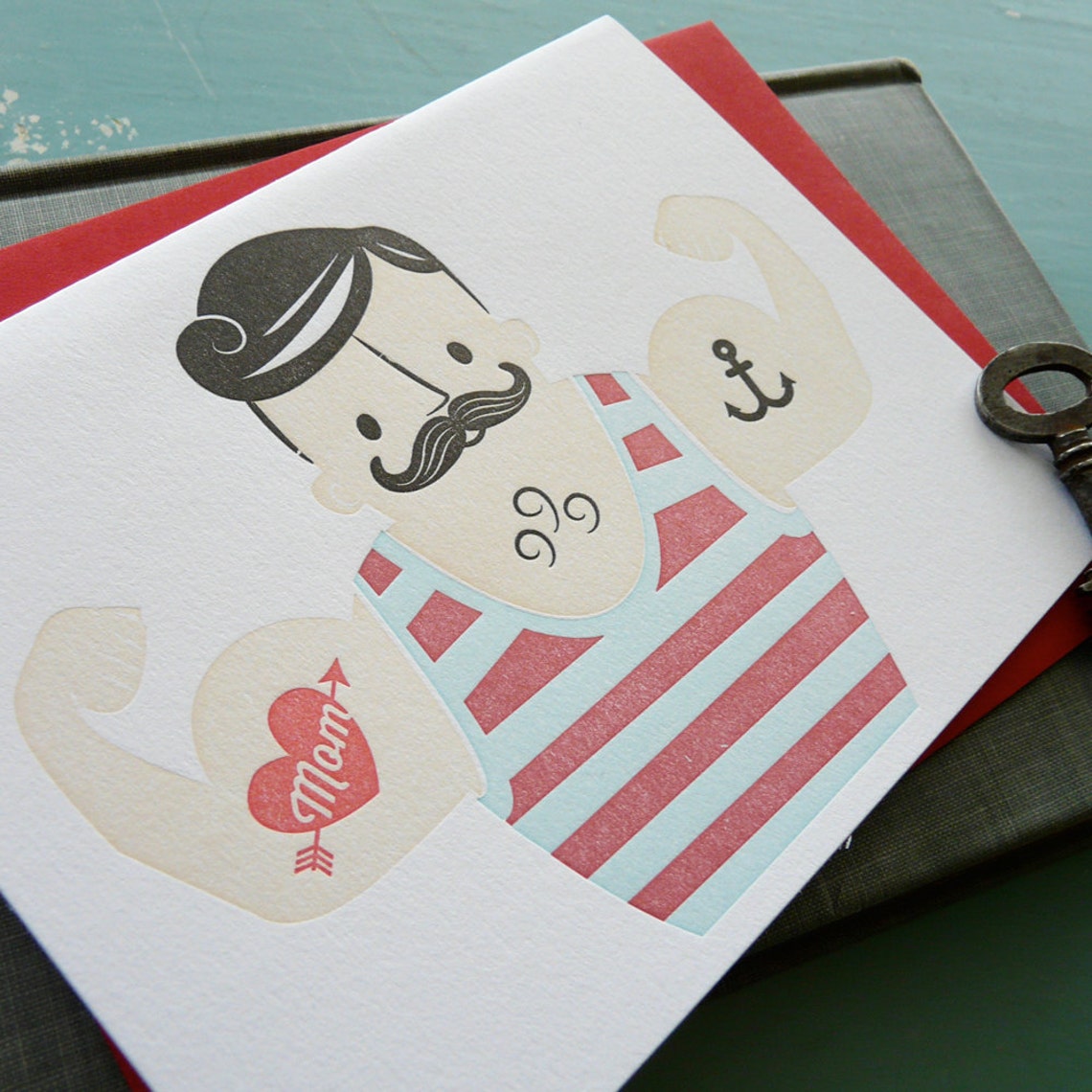 Muscle Man Mom Letterpress Note Card 1pc - Etsy