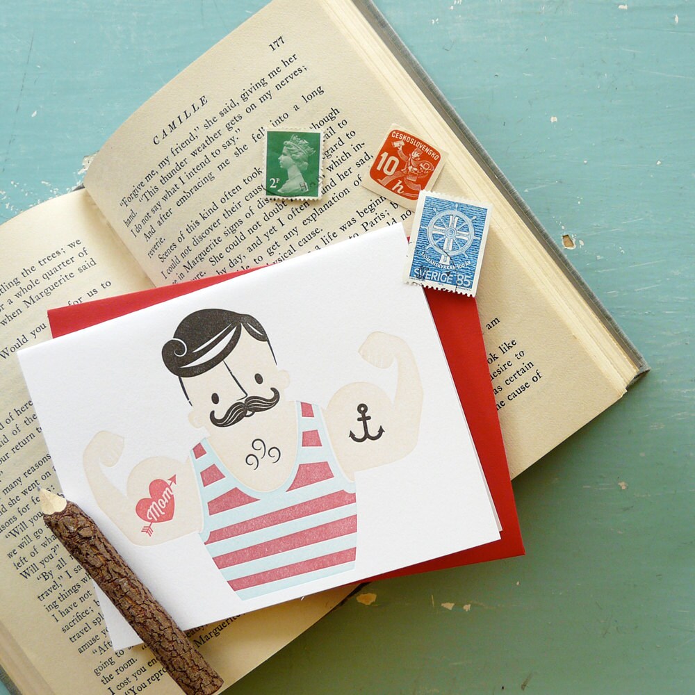 Muscle Man Mom Letterpress Note Card 1pc - Etsy