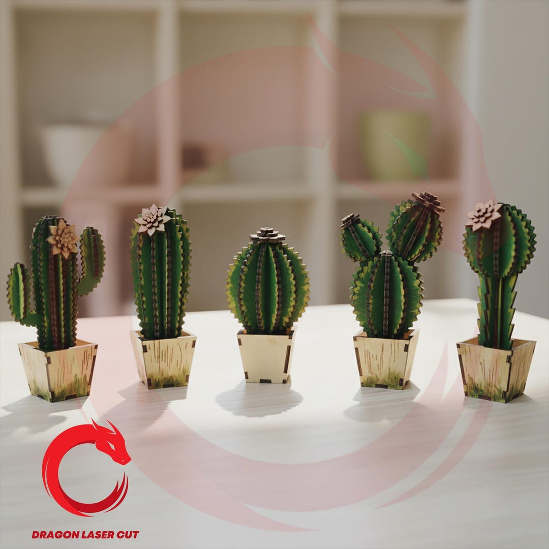 Laser Cut Cactus 3d SVG Bundle Glowforge Wood Cacti Svg Files Vector ...