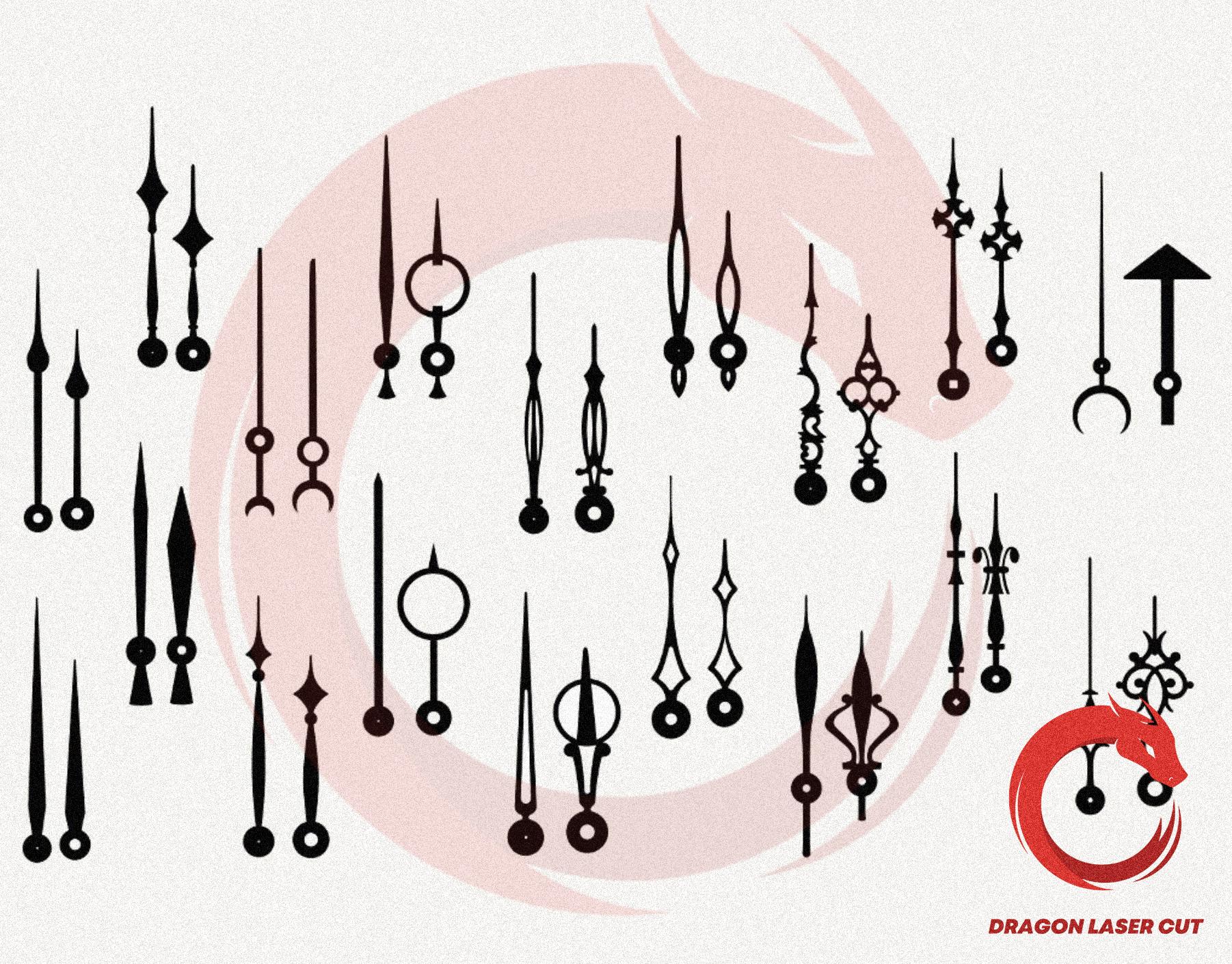 Laser Cut Clock Hands Set of 18 SVG Bundle Glowforge Wood Watch Arrows Svg Files Vector Template ...