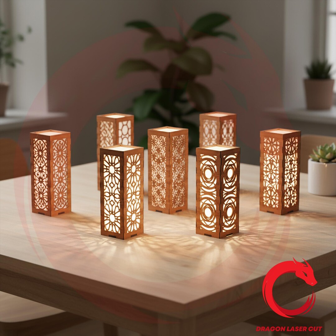 Laser Cut Lamps Set of 8 SVG Bundle Glowforge Wood Lamp Files Vector ...
