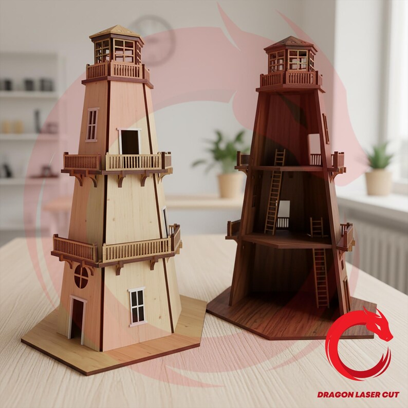 Laser Cut Wooden Lighthouse Tower 3d Model SVG Glowforge Building ...