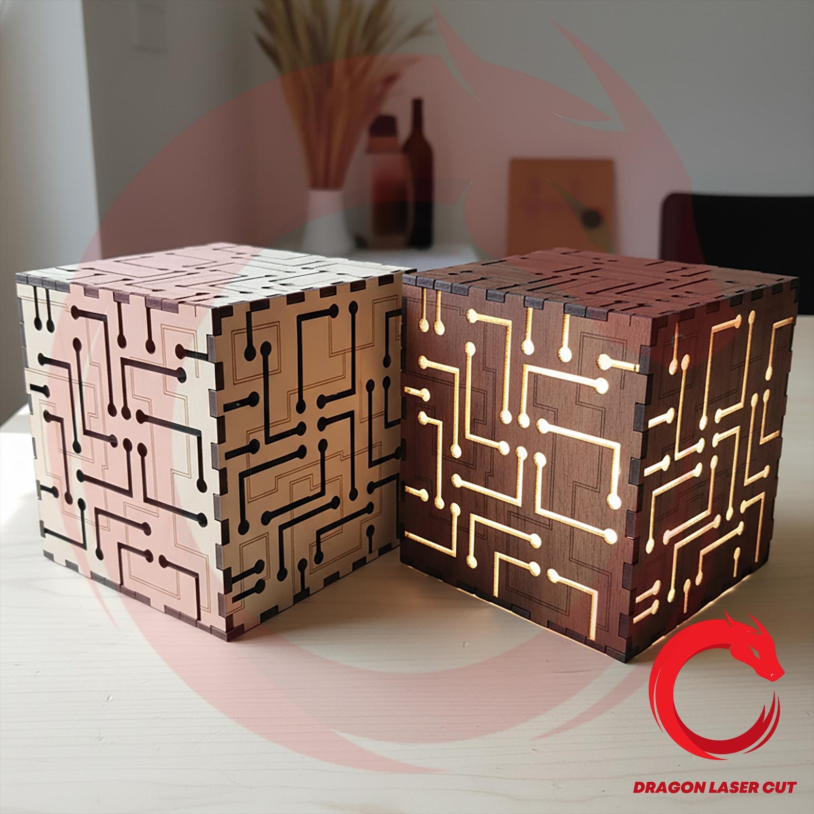 Laser Cut Cube Lamp 3D Puzzle Box SVG Bundle Glowforge Wood Files ...