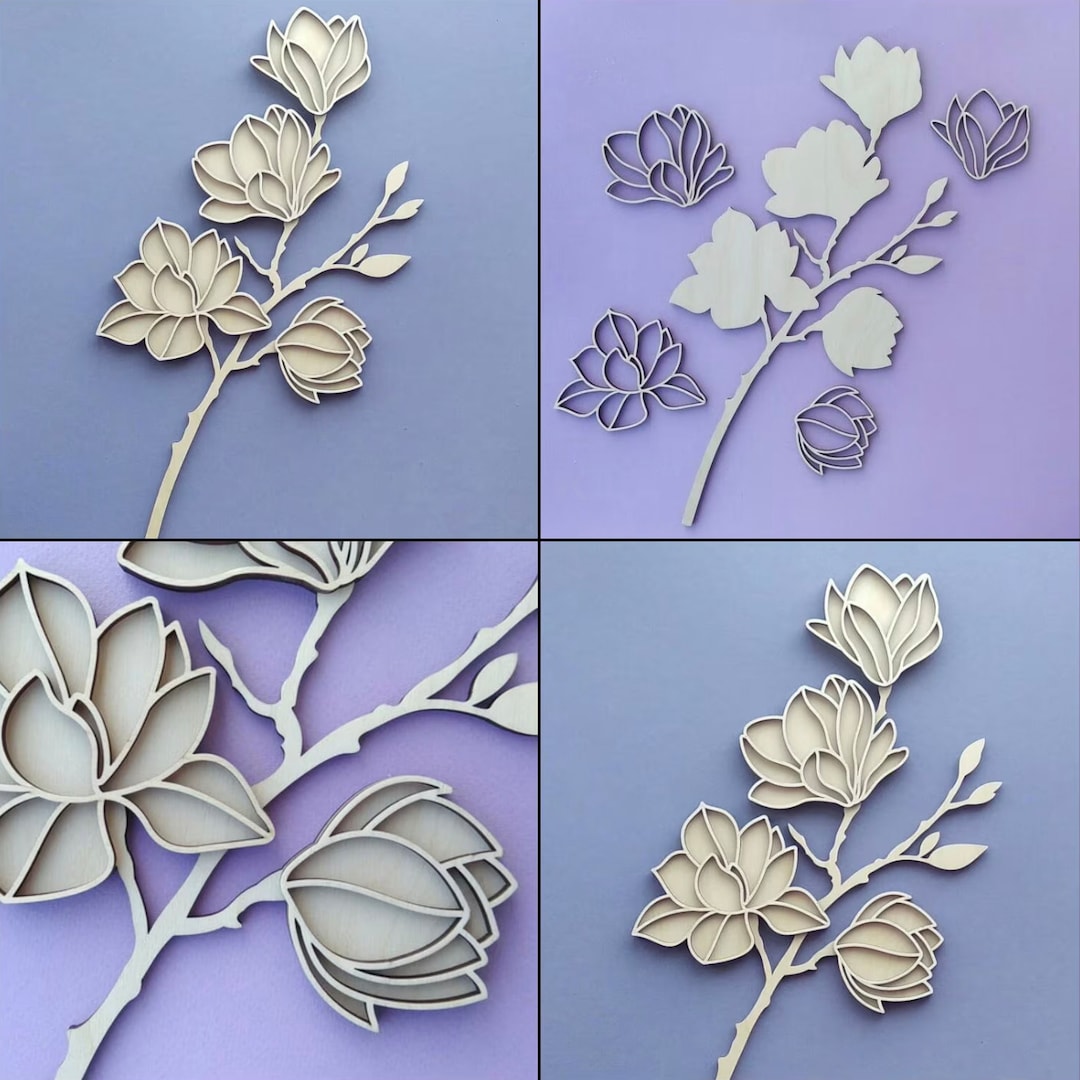 Laser Cut Magnolia Flower SVG Bundle Glowforge Wood Magnolia Svg Files ...