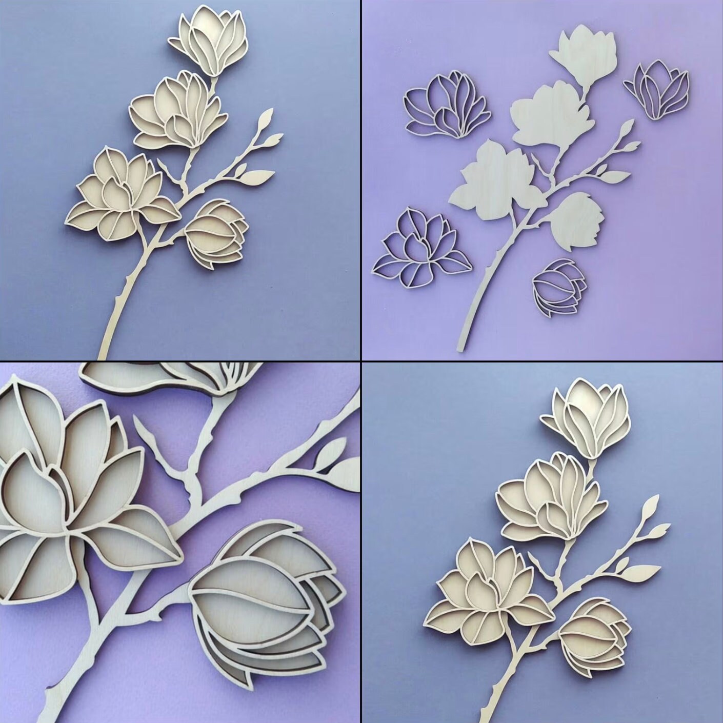 Laser Cut Magnolia Flower SVG Bundle Glowforge Wood Magnolia Svg Files ...