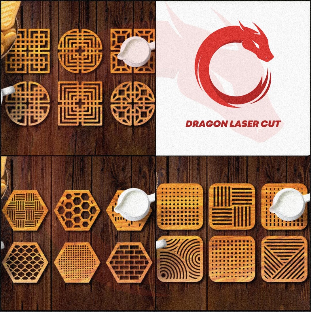Laser Cut Geometric Coasters 3 Sets SVG Bundle Glowforge Vector Laser ...