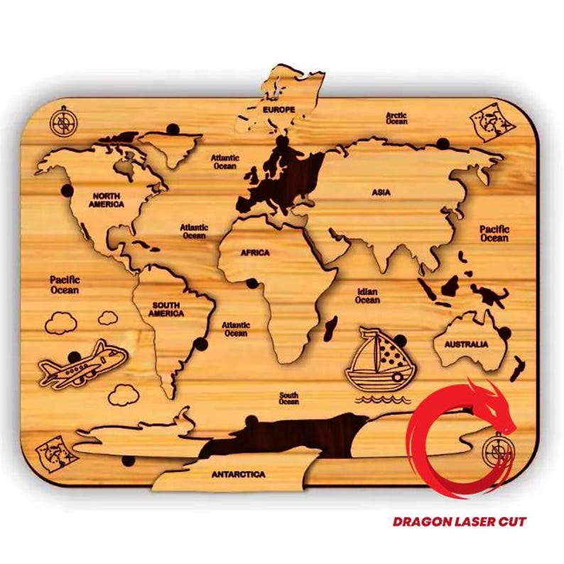 Laser Cut Map World Wooden Puzzle SVG Bundle Glowforge Laser Cutting ...