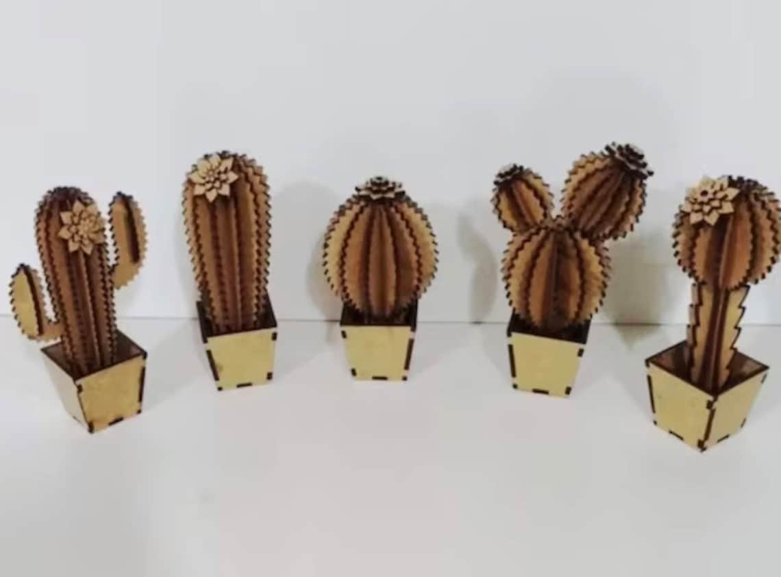 Laser Cut Cactus 3d SVG Bundle Glowforge Wood Cacti Svg Files Vector ...