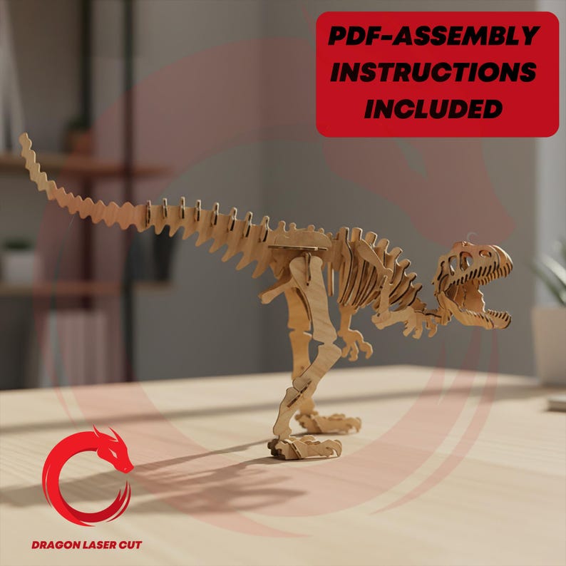 Laser Cut Tyranorex Skeleton 3d Puzzle SVG T-rex Vector Template Files ...