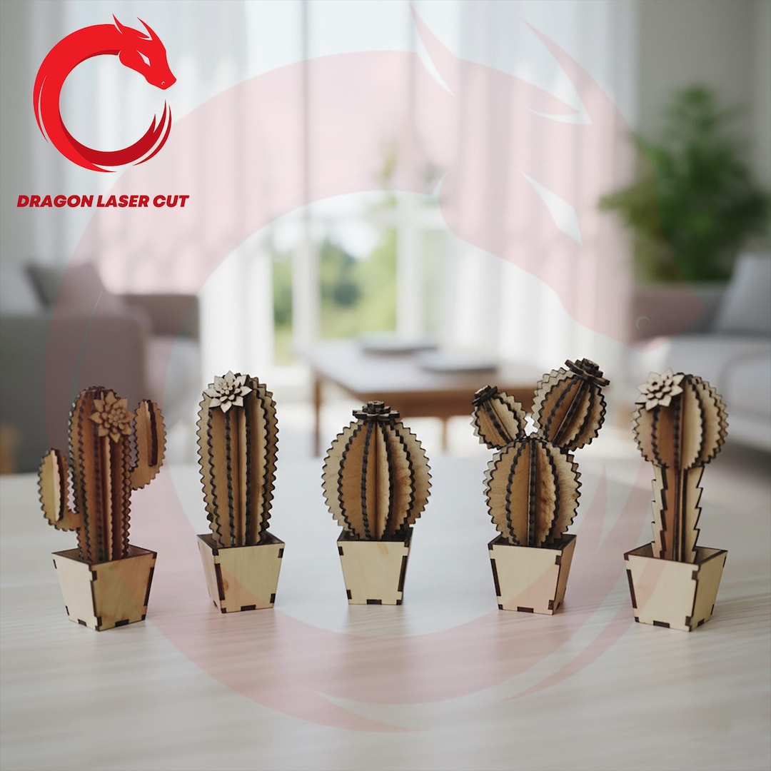 Laser Cut Cactus 3d SVG Bundle Glowforge Wood Cacti Svg Files Vector ...
