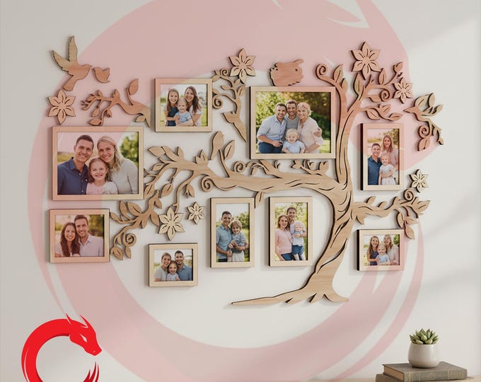 Laser Cut Family Tree Photo Frame SVG Bundle Glowforge Wood Family Tree ...