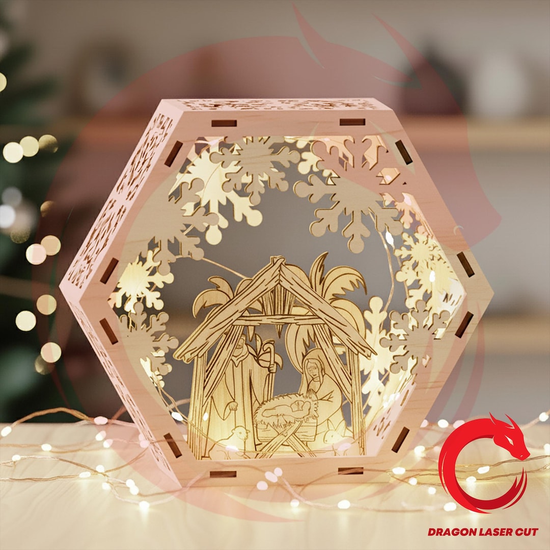 Laser Cut Christmas Light Box Nativity Scene 3d Puzzle SVG Glowforge ...