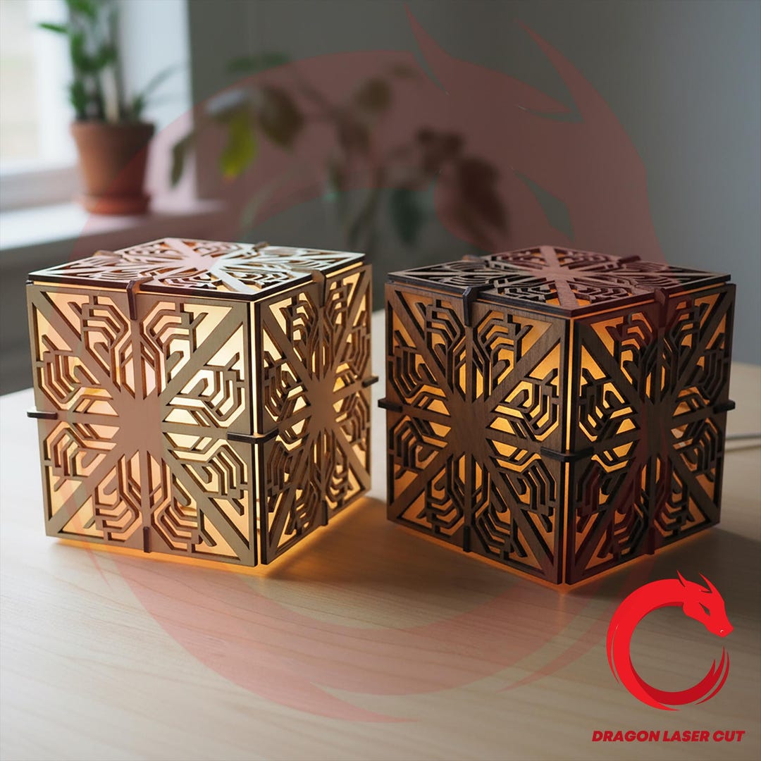 Laser Cut Cube Lamp 3D Puzzle Box SVG Glowforge Wood Files Vector ...
