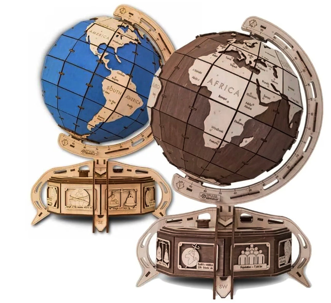 Laser Cut Globe 3mm 3d Puzzle SVG Bundle Glowforge Wood Globe DXF Files ...