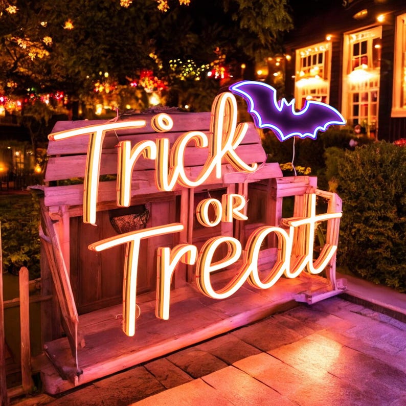 Trick or Treat Neon Sign Custom Halloween Neon Decoration Indoor ...
