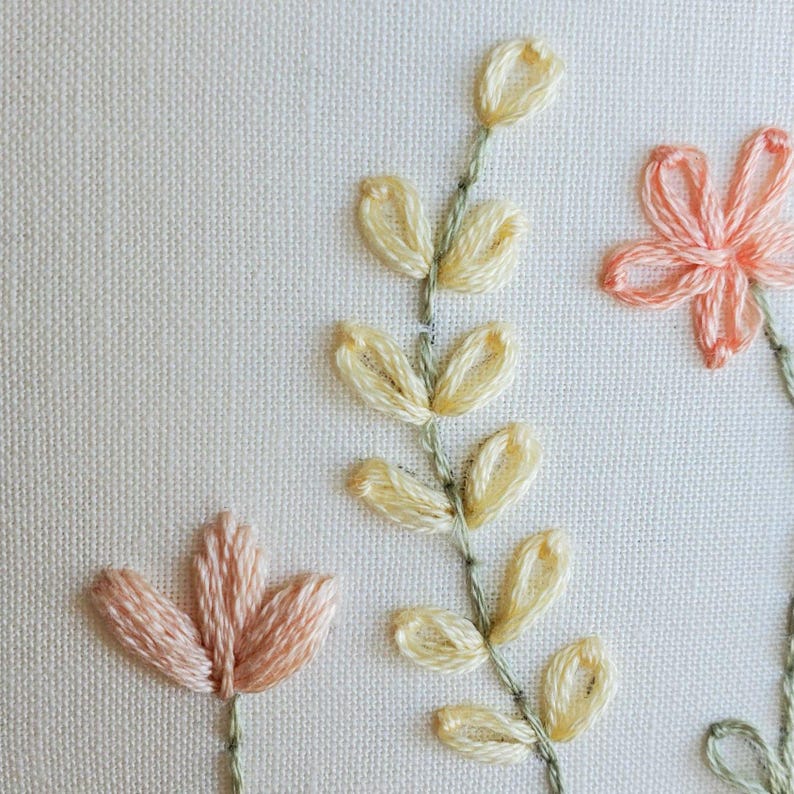 Spring Floral Embroidery Pattern, Beginner Hand Drawn Design (PDF) - Etsy