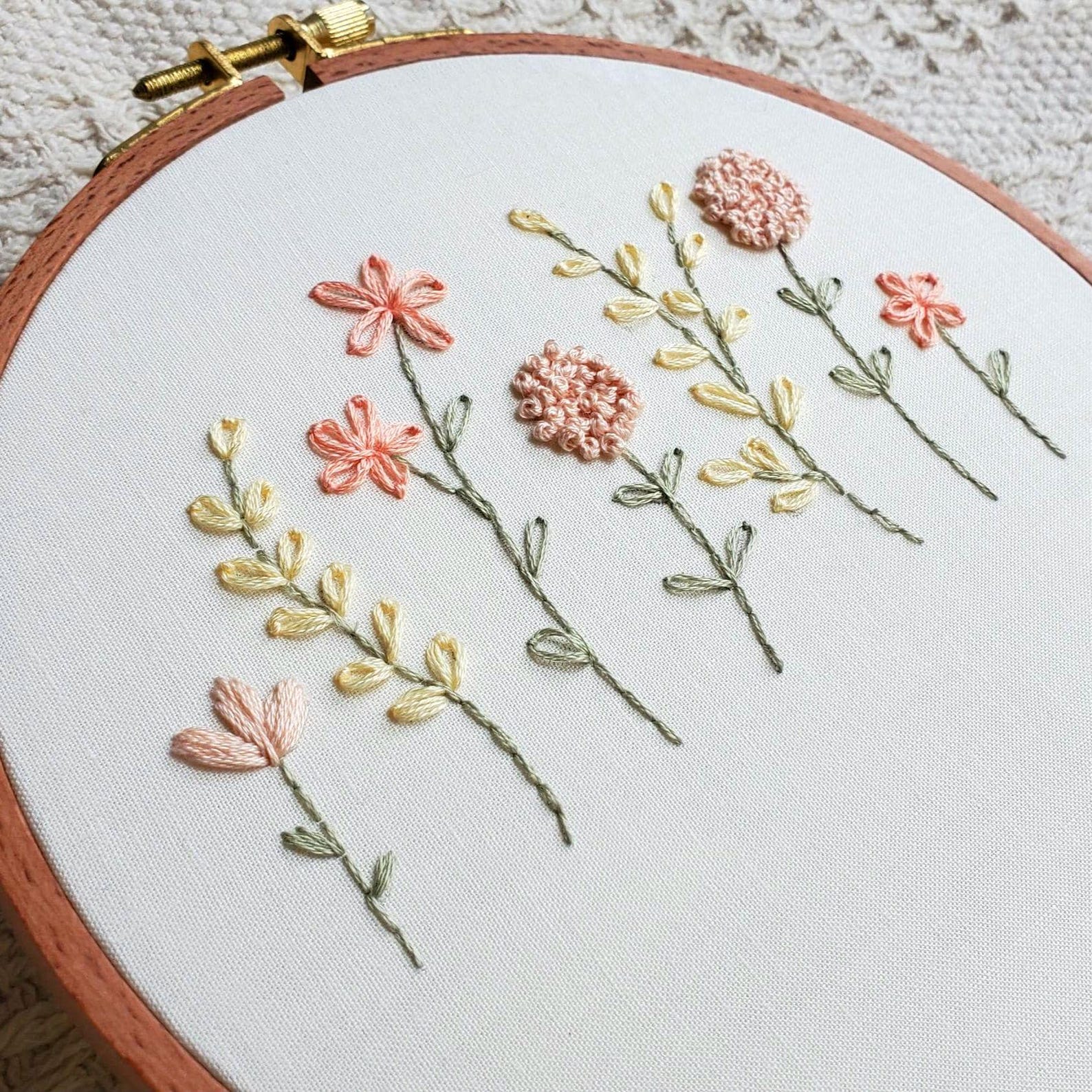 Spring Floral Embroidery Pattern, Beginner Hand Drawn Design (PDF) - Etsy