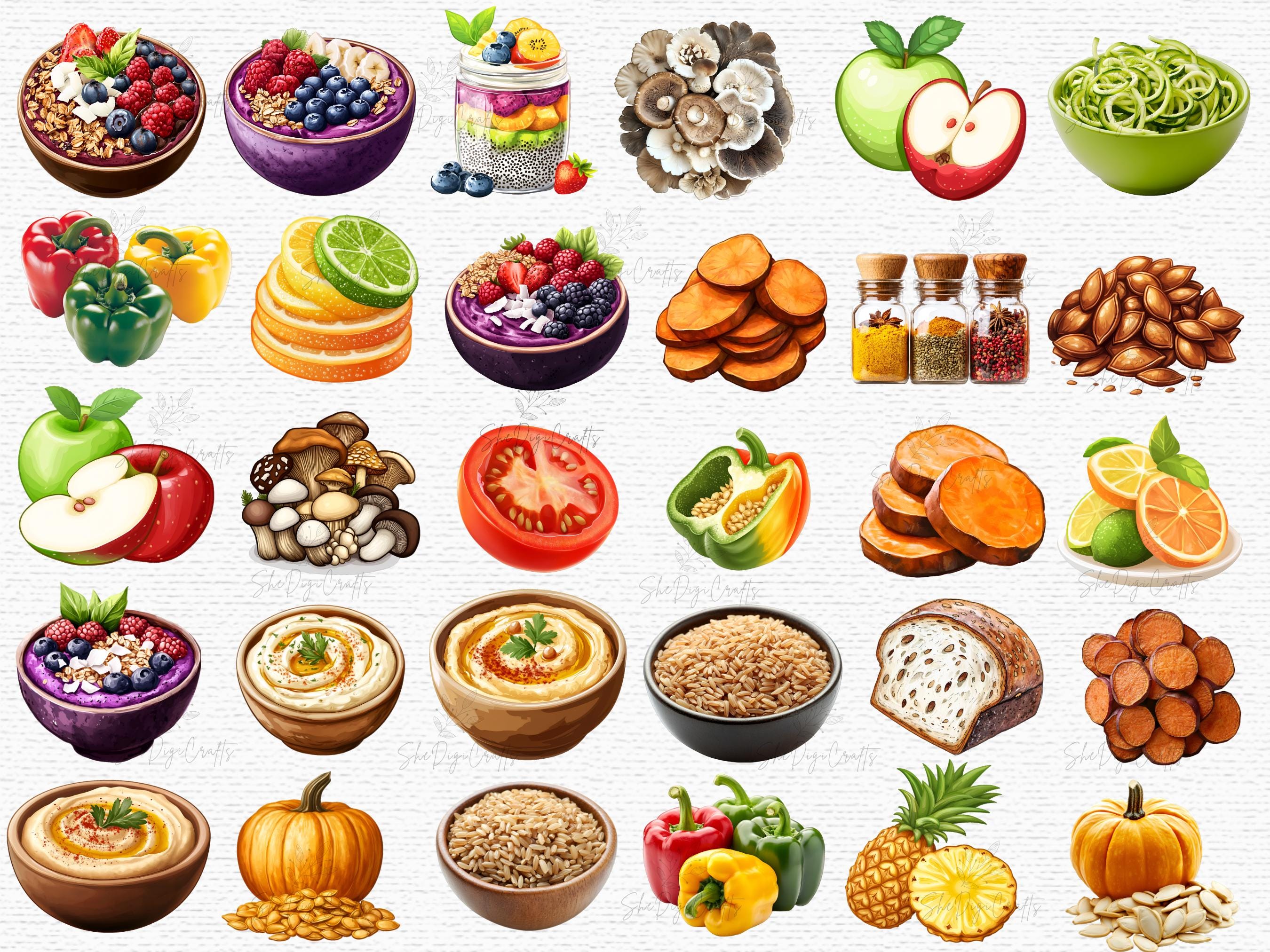 Healthy Food Clipart Bundle Nutrition Pngs for Meal Planning Recipe ...