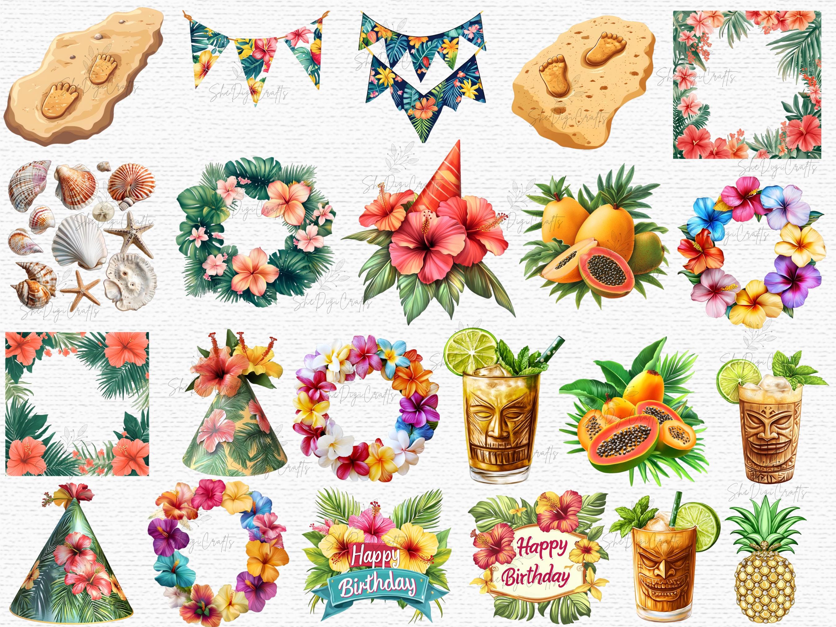 Hawaiian Luau Clipart Png Bundle Tropical Party Graphics Summer Beach ...