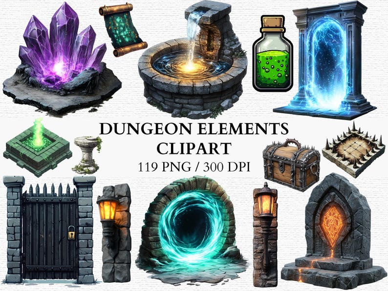 Dungeon Map Assets Clipart RPG Fantasy Tokens Dnd Trap Elements Magic ...