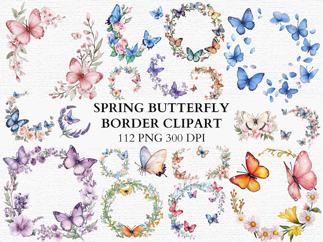 Spring Butterfly Border Clipart Floral Wreath Png Transparent ...